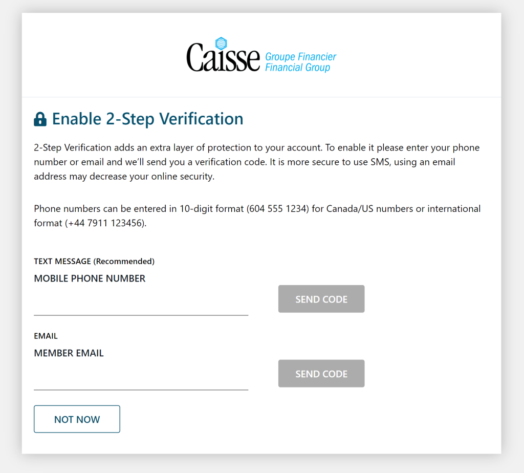 2-Step Verification (2SV) | Caisse Financial Group
