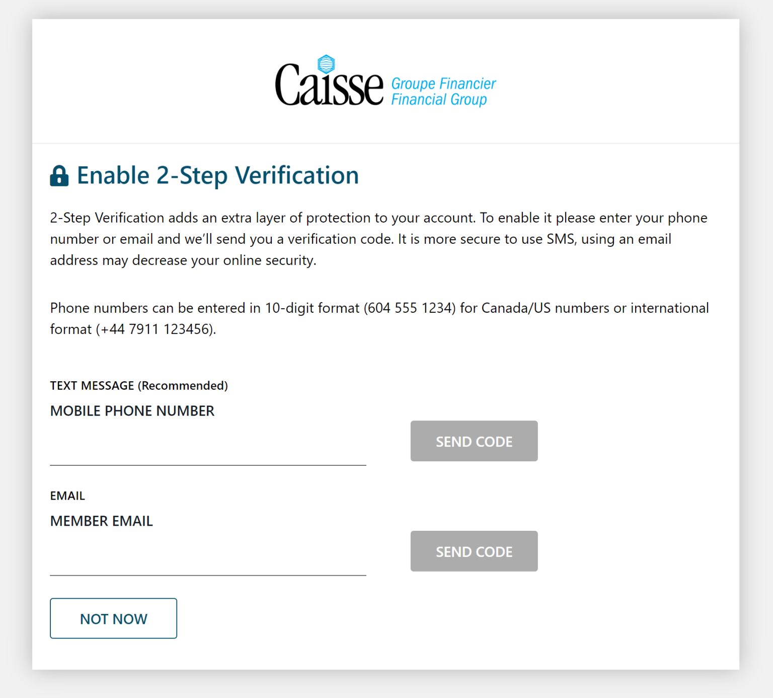 2-Step Verification (2SV) | Caisse Financial Group